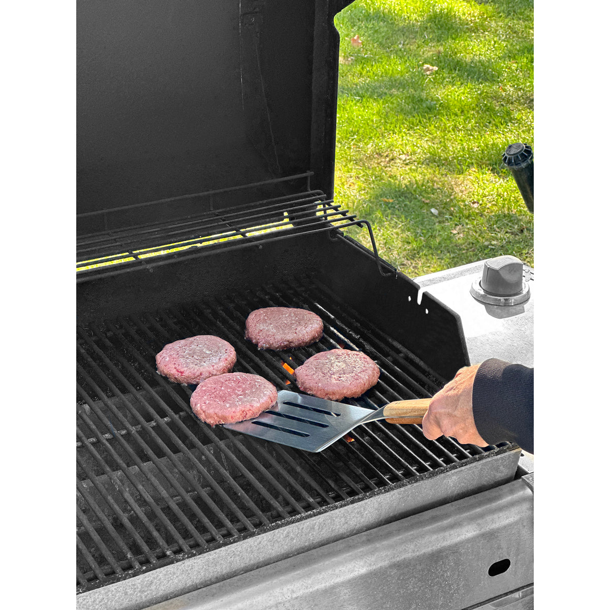 Outset Jackson Stainless Steel Slotted Grill Spatula, Acacia Wood Hand ...